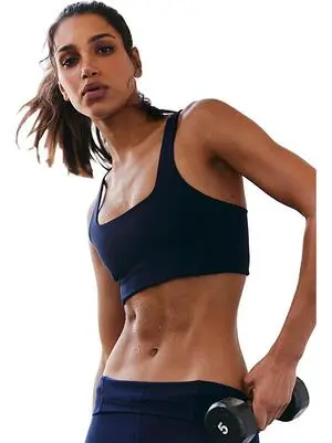 Free People Never Better Square Neck Sports Bra - Midnight Navy