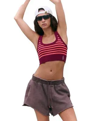 Free People Go To Striped Sports Bra Mahogany Combo