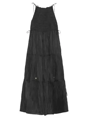 GANNI Tie-strap Smocked Maxi Dress - Black