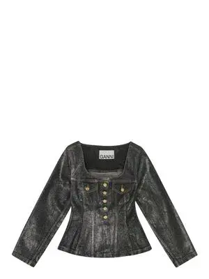 GANNI Square-neck Denim Jacket - Black