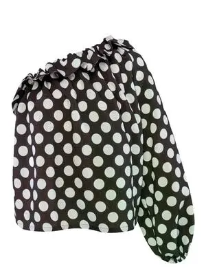 Sleeper Polka-dot One-shoulder Blouse - Black