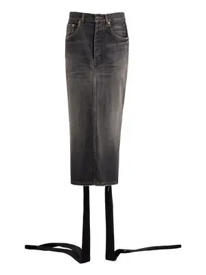 Balenciaga Lace-up Denim Midi Skirt - Grey