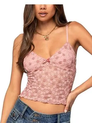 EDIKTED Floral Textured Lace Tank Top - Pink