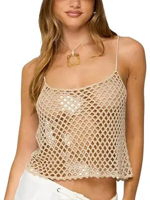 EDIKTED Open Crochet Tank Top