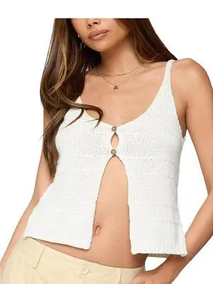 EDIKTED Mikinley Split Front Knit Tank Top - White
