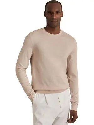 REISS Merino Wool Crew-neck Jumper - Beige