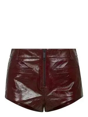 SELF-PORTRAIT Craqué Leather Shorts - Burgundy