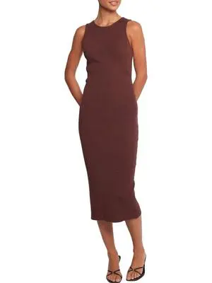 PETAL & PUP Sleeveless Ribbed Midi Dress - Chocolate