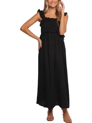 PETAL & PUP Frill Strap Maxi Dress - Black
