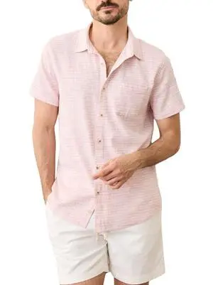 Marine Layer Classic Stripe Short Sleeve Stretch Cotton Selvage Button-up Shirt - Pink Mini Stripe