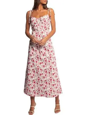 PETAL & PUP Imelda Tie Strap Midi Dress - Rose Print