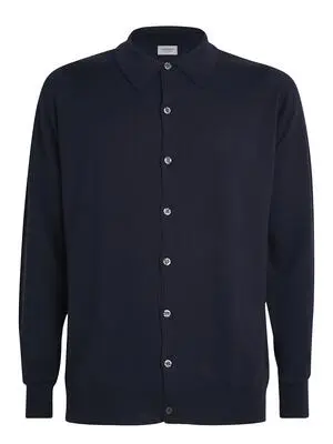 John Smedley John Smedley Extra Fine Merino Wool Tibor Shirt Navy