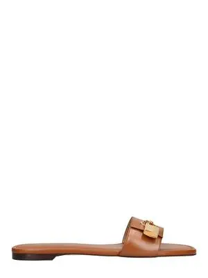 TOM FORD Leather Padlock Detail Slides Beige