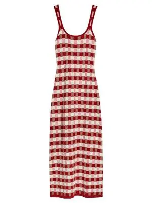 HOUSE OF SUNNY Checked Cotton-knit Midi Dress - Red