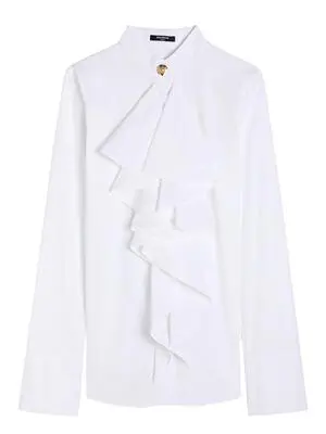 Balmain Ruffled Cotton-poplin Blouse - White
