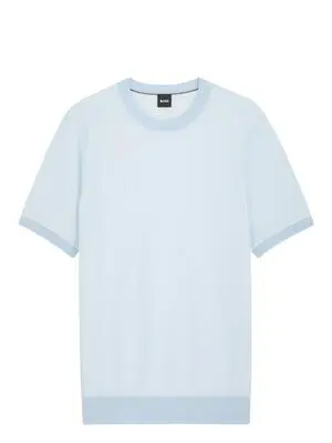 BOSS H-jianfranco Cotton-knit T-shirt - Light Blue