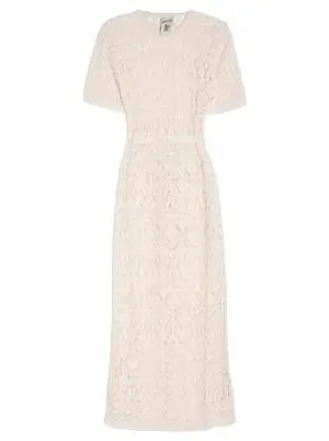 SEMICOUTURE Maxi Flared Crochet Knit Dress - White