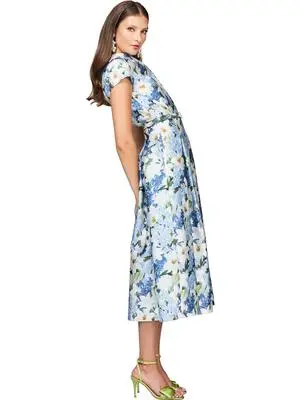 Sachin & Babi Printed Mikado A-line Midi Dress - Sky Blue Star Lillies