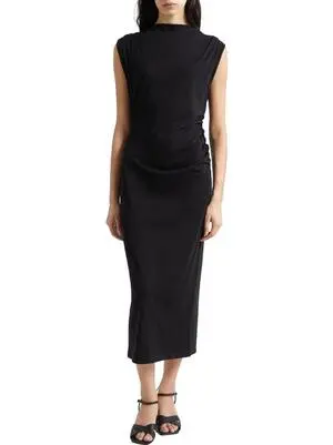 Vince Pima Cotton Cowl Neck Midi Dress - Black