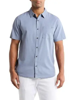 ROARK Made To Fade Short Sleeve Cotton & Lyocell Button-up Shirt - Washed Slate