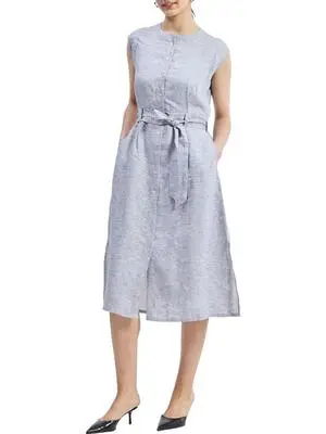 REISTOR Linen Button-Down Midi Dress With Cut-Out Detail