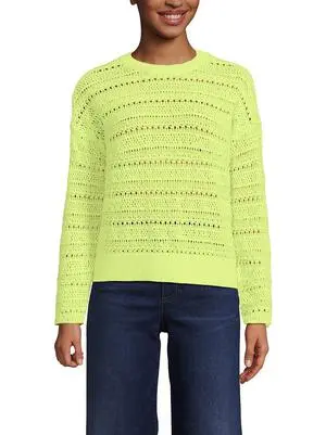 LANDS' END Cotton Blend Pointelle Crew Neck Sweater