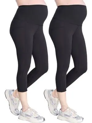 Motherhood Maternity High Waist Over Belly Pocket Crop Leggings - Black