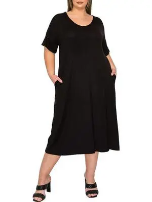 L I V D Olivia Short Sleeve Midi Dress Black