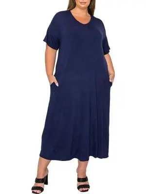 L I V D Olivia Short Sleeve Midi Dress Navy
