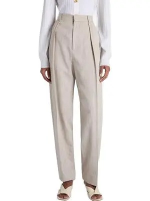 Bottega Veneta Pleated High-waist Tapered Trousers - 2674 Grey Putty