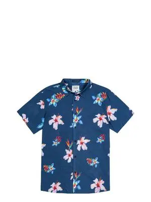 BAJA LLAMA Floral Print Mojave Button Up Shirt - Navy