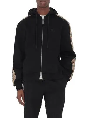 Burberry Ekd Embroidered Check Trim Full Zip Hoodie - Black