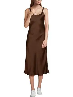 LANDS' END Satin Slip Midi Dress - Tree Bark
