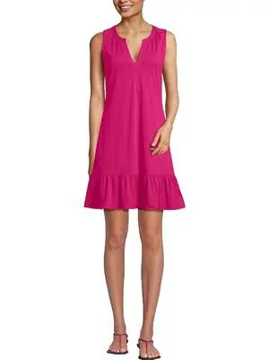 LANDS' END Sleeveless Cotton Jersey Notch Neck Flounce Dress - Cherry Fuchsia