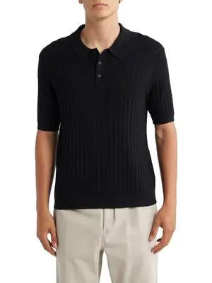 WAX LONDON Naples Rib Cotton & Cashmere Polo Sweater - Black
