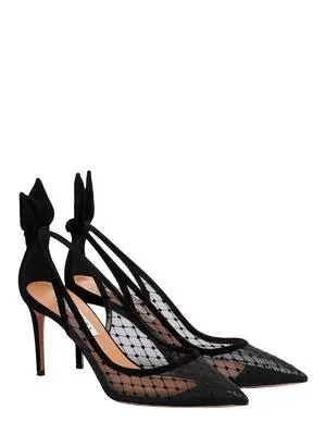 AQUAZZURA Bow Tie 85 Suede-trimmed Mesh Pumps - Black