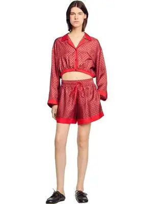 Sandro Scarf Print Flared Shorts - Red