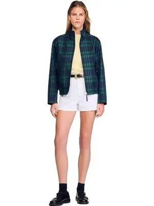Sandro Checked Cropped Jacket - Natural