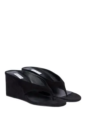 ALAÏA Cube 75 Suede Wedge Thong Sandals