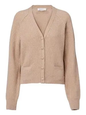 Victoria Beckham Ribbed-knit Wool And Cashmere Cardigan - Beige