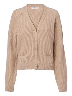 Victoria Beckham Ribbed-knit Wool And Cashmere Cardigan - Beige