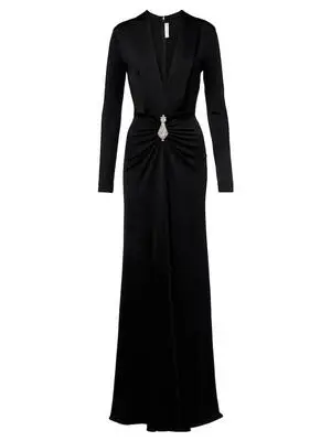 Victoria Beckham Embellished Gathered Crêpe Gown - Black