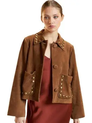Cynthia Rowley Studded Suede Jacket - Brown