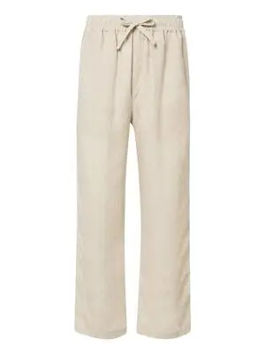 SAMAN AMEL Linen Wide-leg Trousers - Beige