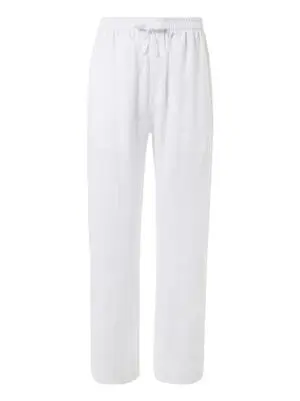SAMAN AMEL Linen Wide-leg Trousers - Beige