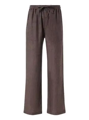 SAMAN AMEL Linen Wide-leg Trousers - Brown