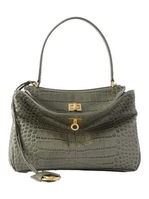 Balenciaga Balenciaga Rodeo Small Croc-Effect Leather Tote Dark Green