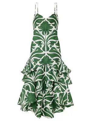 ANDRES OTALORA Arte Cubano Tiered Crepe Maxi Dress - Green