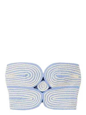 ANDRES OTALORA Baia Cutout Embroidered Linen Bustier Top - Blue
