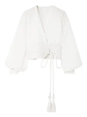 ANDRES OTALORA La Costa Braid-trimmed Linen Blouse - White